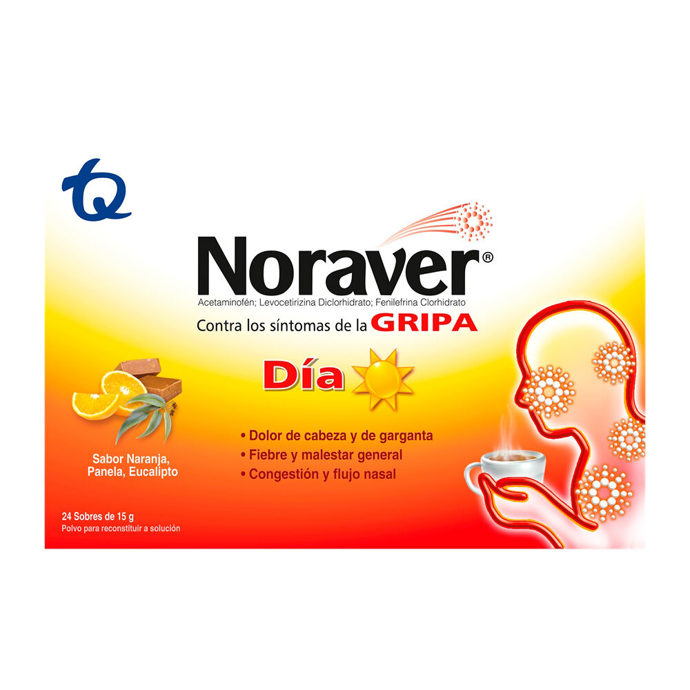 Noraver Gripa Día (500+20+2.5)Mg/Sobre Polvo Solución Oral X 1 Sobre X 15Gr