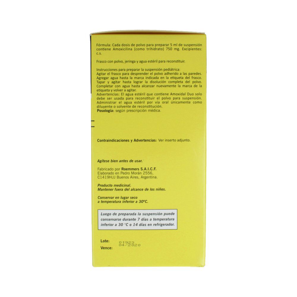 Amoxidal Duo 750Mg/5mL Polvo Suspensión Oral Frasco X 120 mL