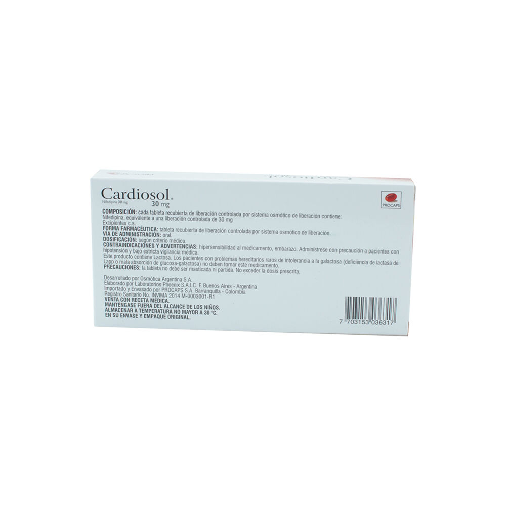Cardiosol Tabletas Liberación Controlada 30Mg Caja X 30
