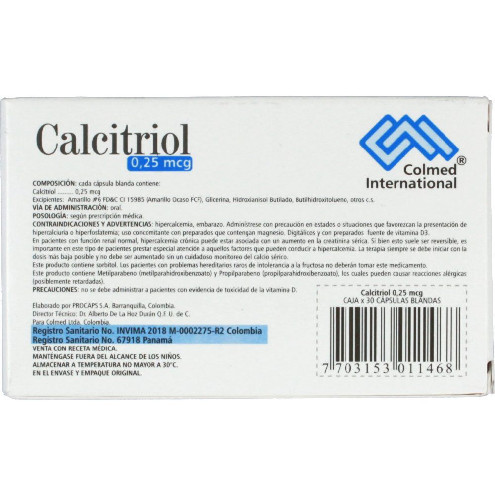 Calcitriol Cápsulas Blandas 0.25Mcg Caja X 30