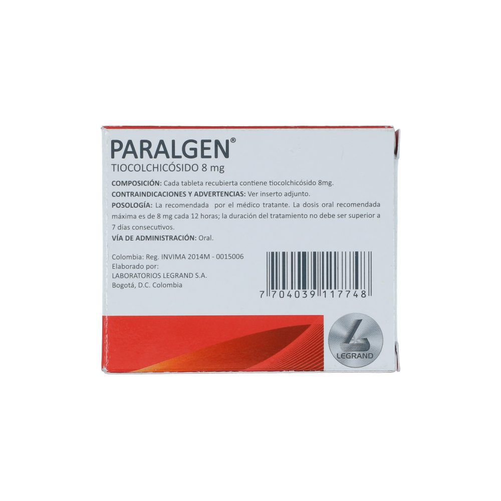 Paralgen 8Mg Caja X 10 Tabletas Recubiertas