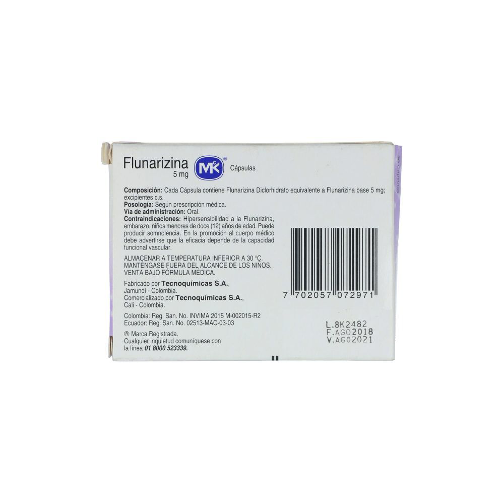 Flunarizina Mk 5Mg Caja X 30 Cápsulas