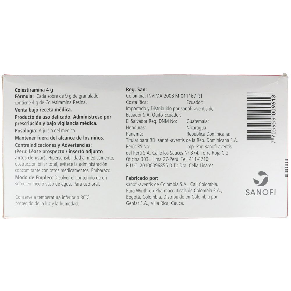 Colestiramina Via Oral Granulado Sobre X 4Gr