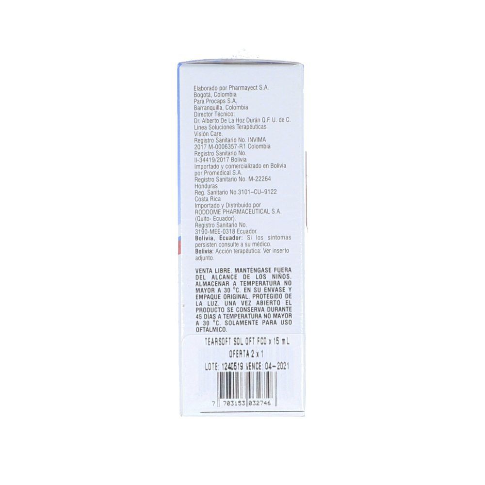 Promo Tearsoft Solución Oftálmica FCO x 15mL Paquete 2 X 1