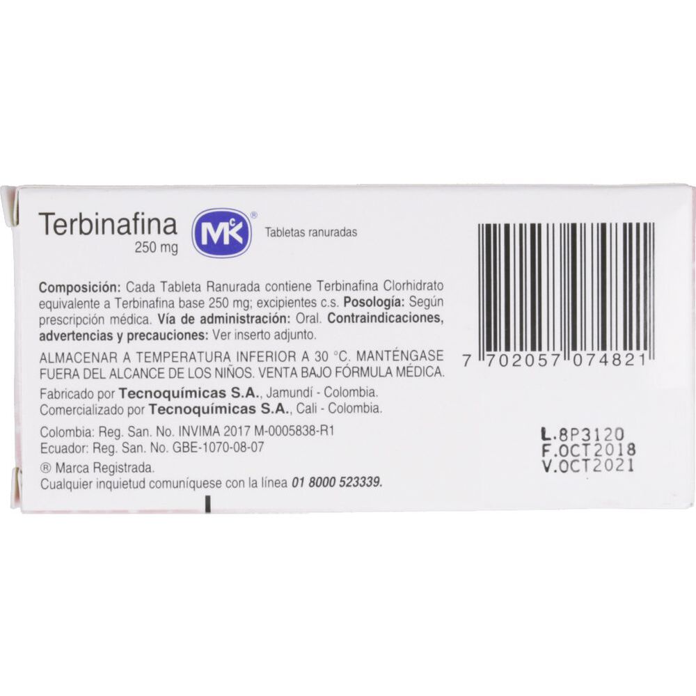 Terbinafina Mk 250Mg Caja X 14 Tabletas