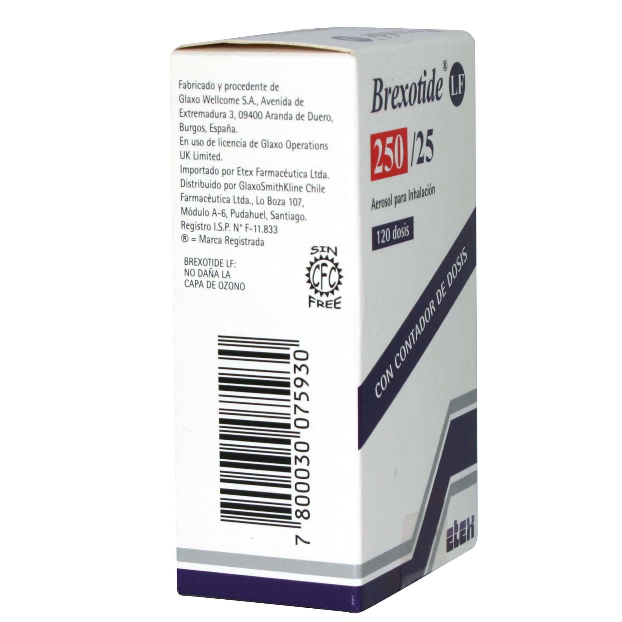 Brexotide Lf 250/25 Salmeterol 25 mcg/DS Inhalador Bucal 120 Dosis ...
