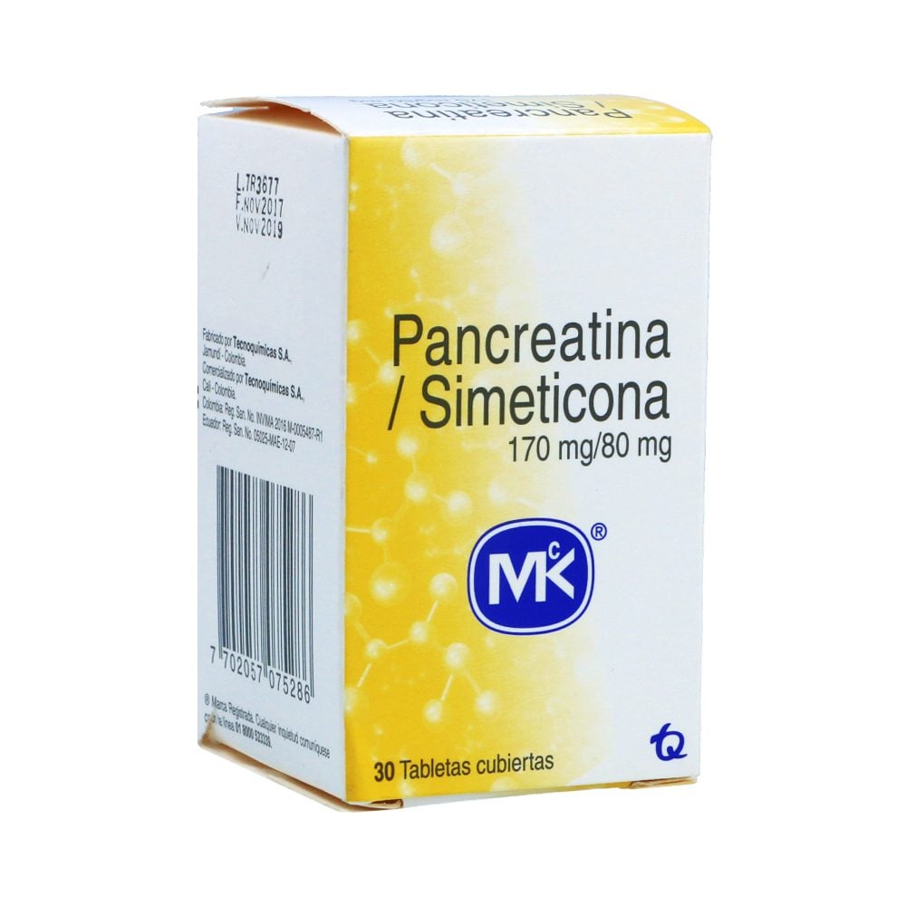 Pancreatina+Simeticona Tabletas Recubiertas MK Frasco X 30 | Los ...