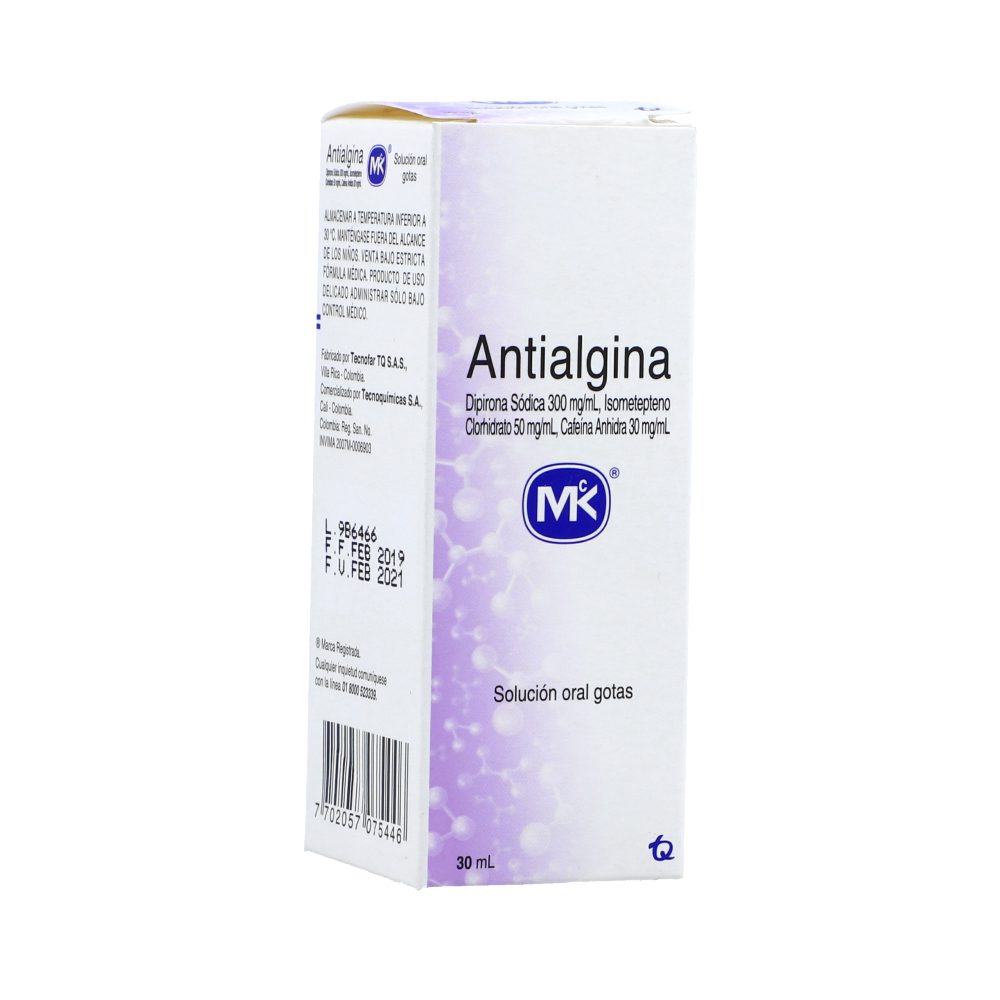 Antialgina (300Mg+50Mg+30Mg)/mL Solución Oral Mk Frasco X 30mL | Cruz Verde