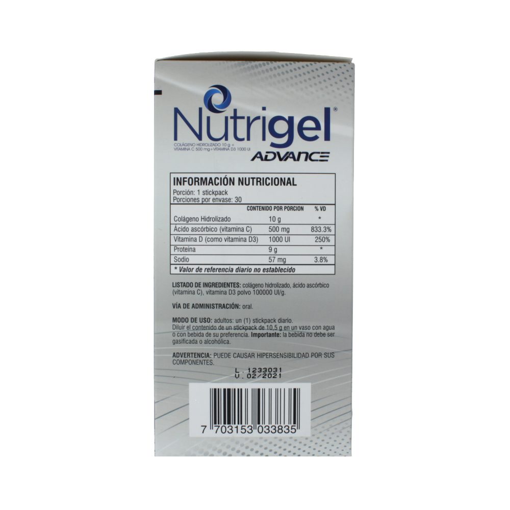Nutrigel Advance 10Gr+500Mg+1000Ui Polvo Caja X 30 Sobres - Sabor ...
