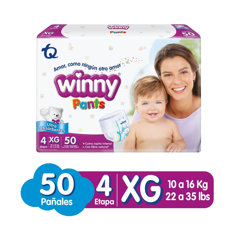 Pañales Desechables Winny Pants Con Fibra Natural Paquete X 50Und Etapa ...