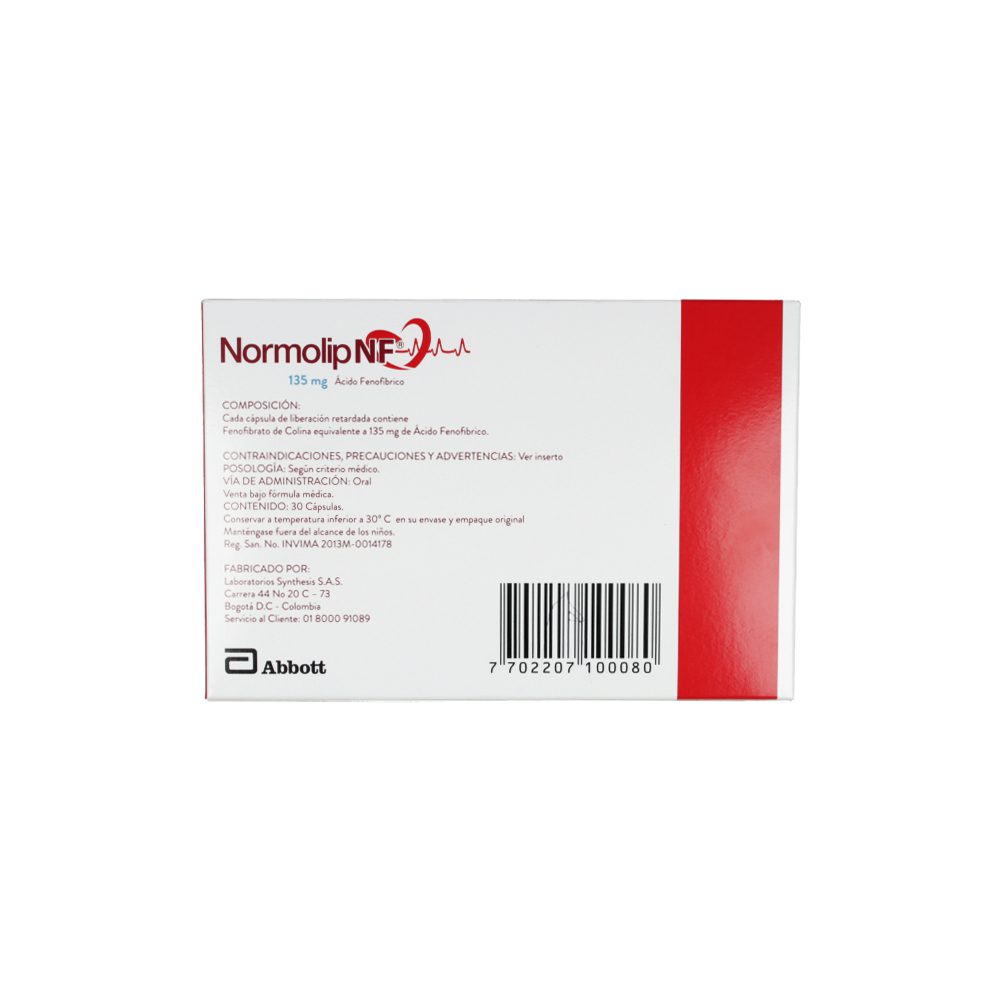 Normolip Nf Cápsulas de Liberacion Retardada 135Mg Caja X 30 | Los ...