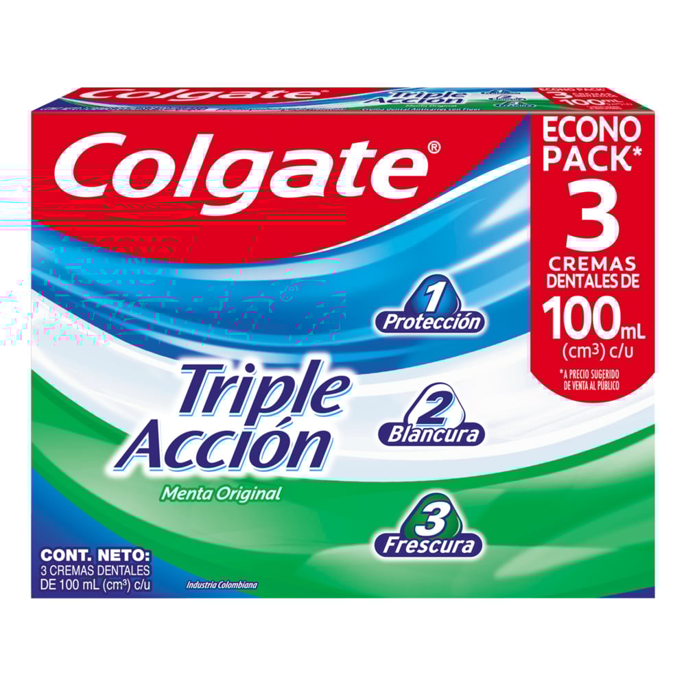 Crema Dental Econopack Triple Acción Menta Original Caja X 3 Tubos X ...