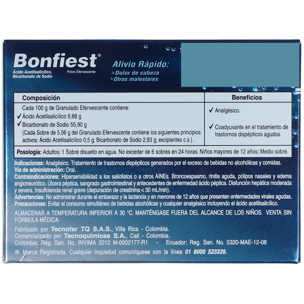 Bonfiest Granulado Efervescente (500+2830)Mg/Sobre Caja X 6 Sobres ...