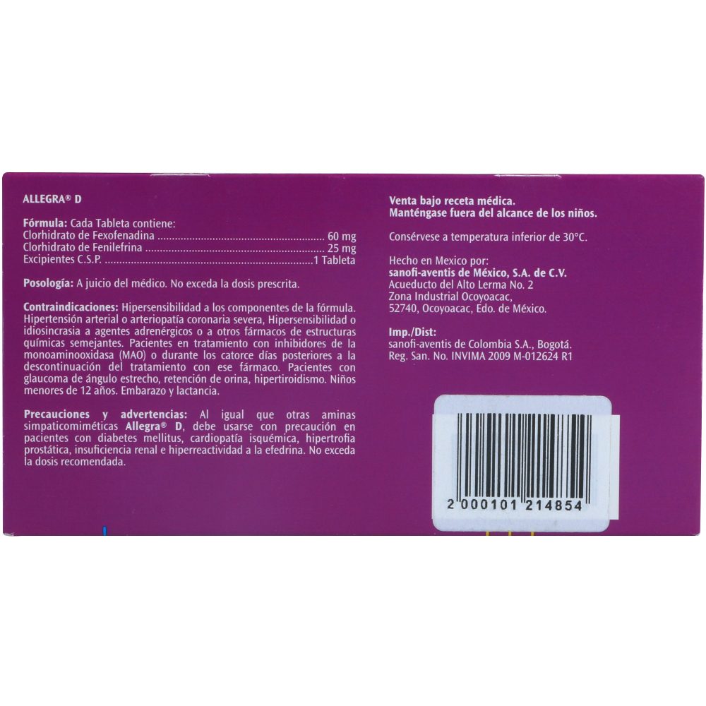 Allegra D (60+25)Mg Caja X 10 Tabletas | Los expertos en ahorro Cruz ...