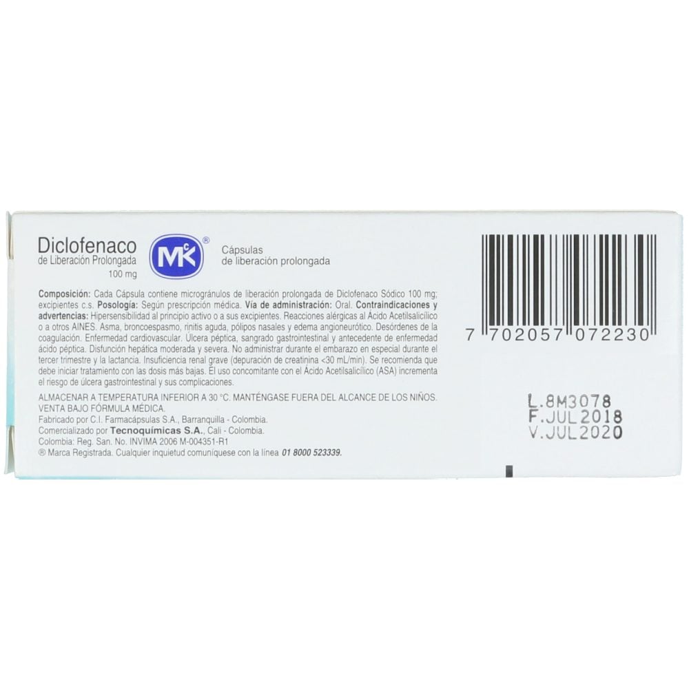 Diclofenaco de Liberación Porlongada 100Mg Caja X 20 | Los expertos en ...