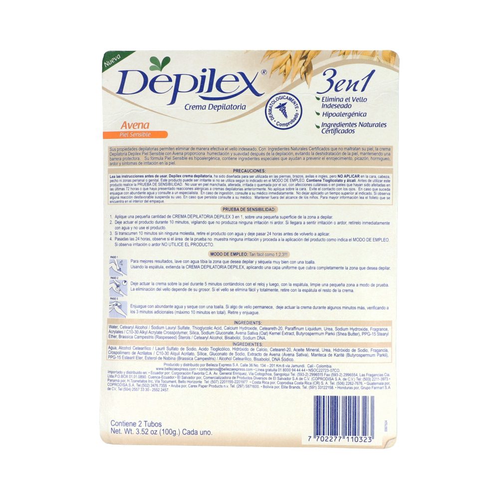 Crema Depilatoria Avena Depilex Caja X 2 Tubo X 100 Gr Lleve 2 Pague 1 ...