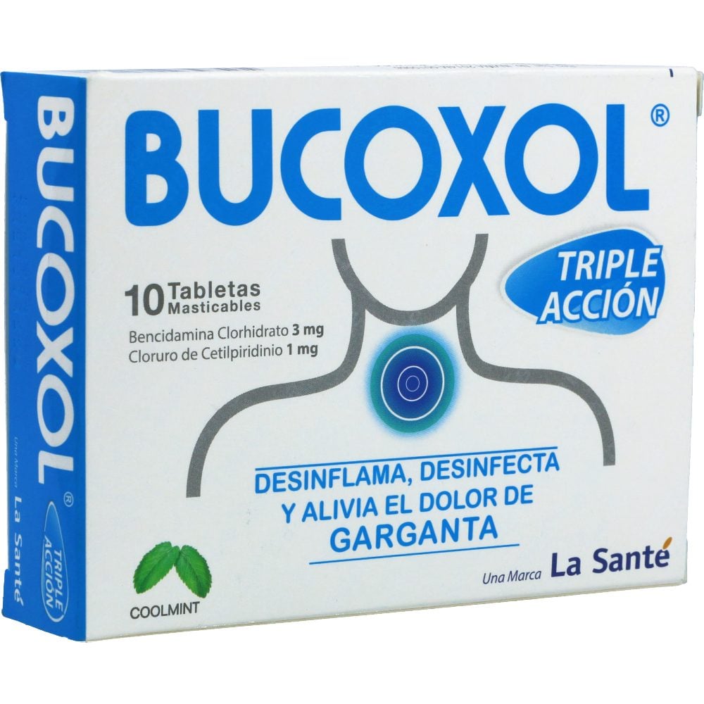 Bucoxol Triple Acción Caja X 10 Tabletas Masticable Cool Mint | Cruz Verde