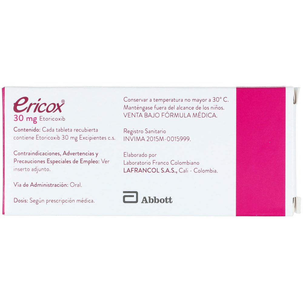 Ericox 30Mg Caja X 10 Tabletas Recubiertas | Los expertos en ahorro ...