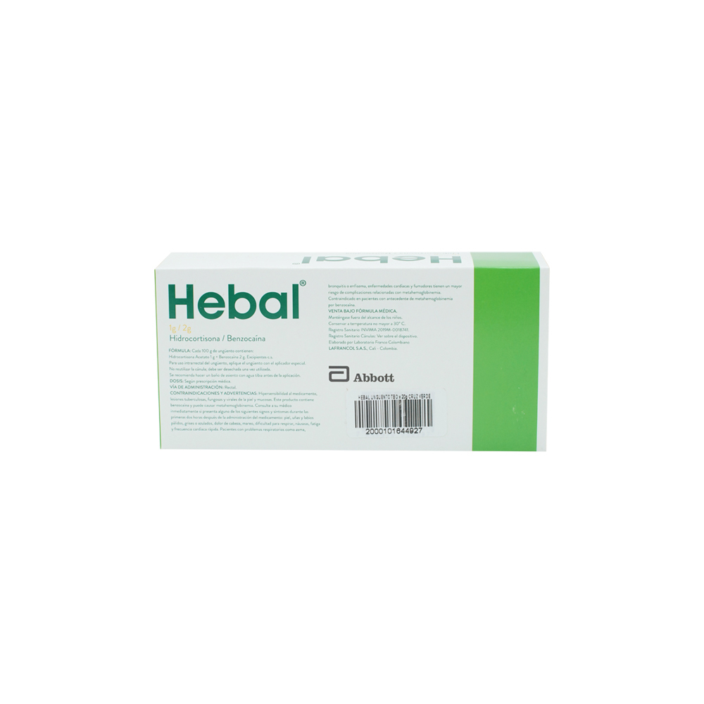 Hebal Ungüento Tópico (Proctológico) (1+2)Gr Tubo X 20Gr + 7 Cánulas ...