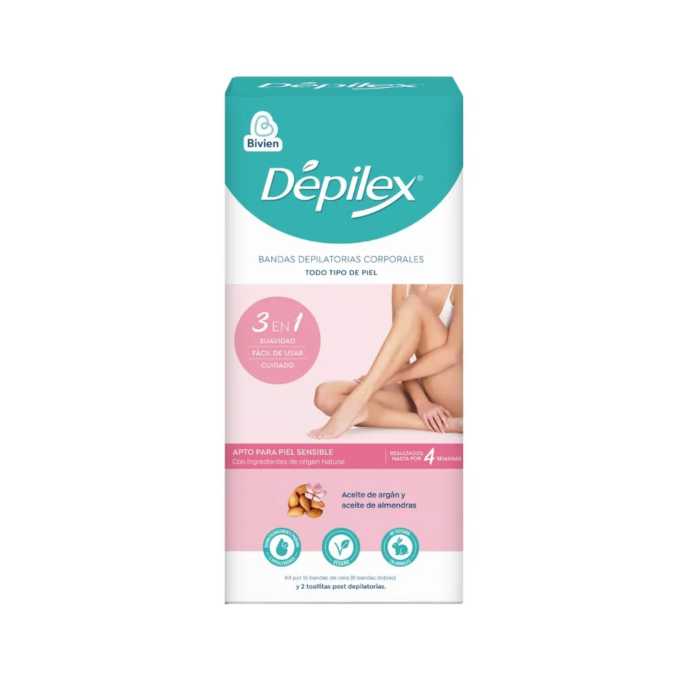 Kit Bandas Depilatorias Depilex Corporales Todo Tipo De Piel Paquete 16 ...
