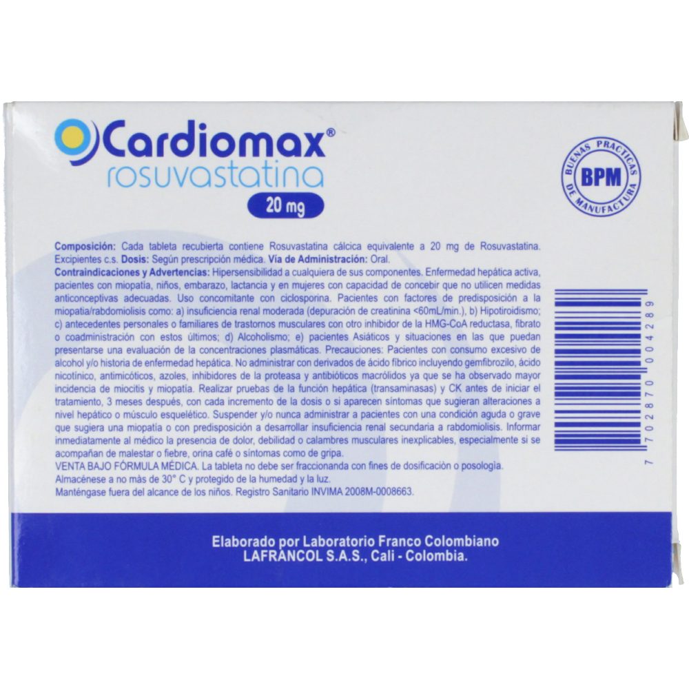 Cardiomax 20Mg Caja X 20 Tabletas Recubiertas | Los expertos en ahorro ...