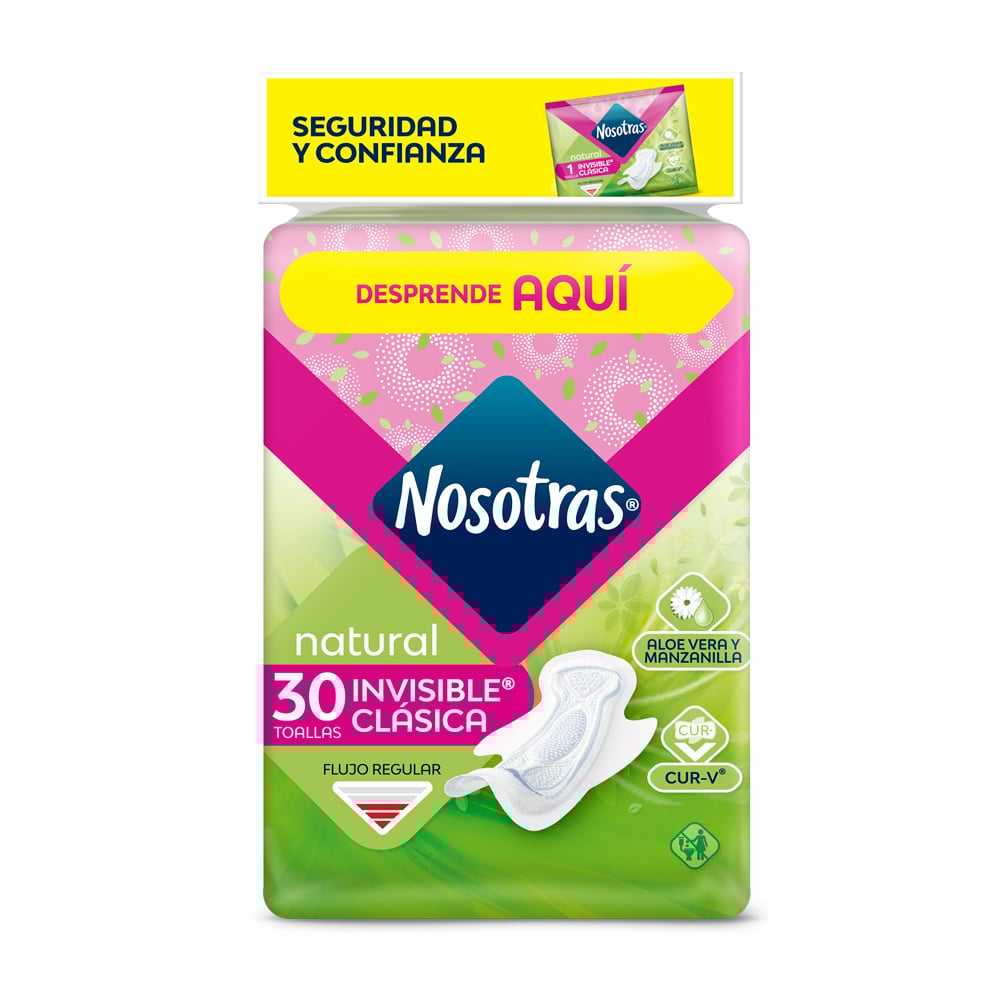 Toallas Nosotras Natural Invisible Clasica Tela Paquete x 30 | Los ...