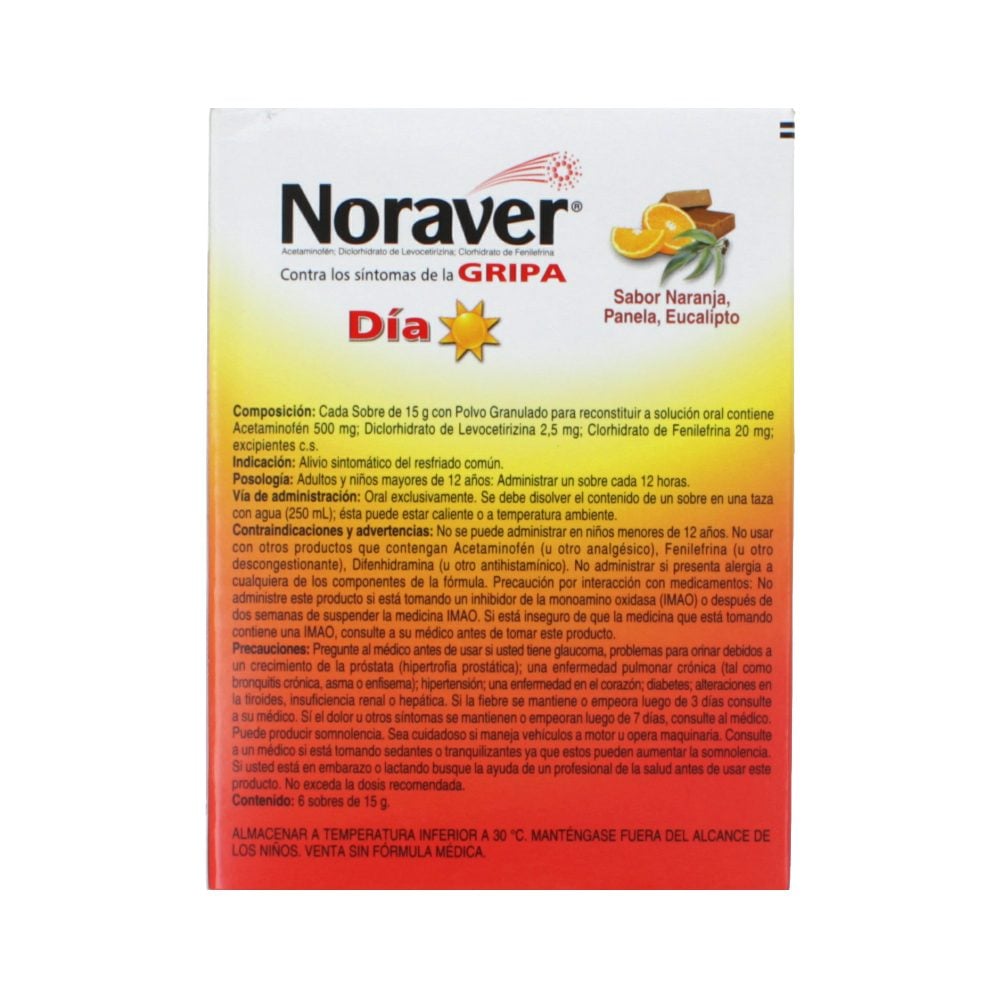 Noraver Gripa Día (500+20+2.5)Mg Caja X 6 Sobres X 15 Gr Polvo | Los ...