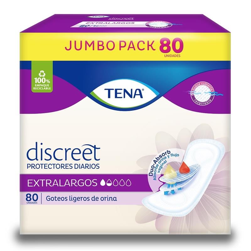Protectores Extralargos Tena Discreet Jumbo Pack Caja por 80 | Cruz Verde