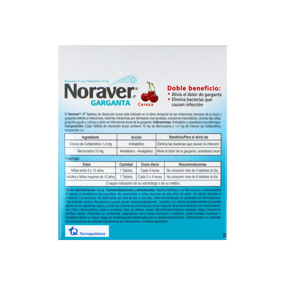 Noraver Garganta Doble Beneficio Tabletas Masticables Sabor A Cereza ...