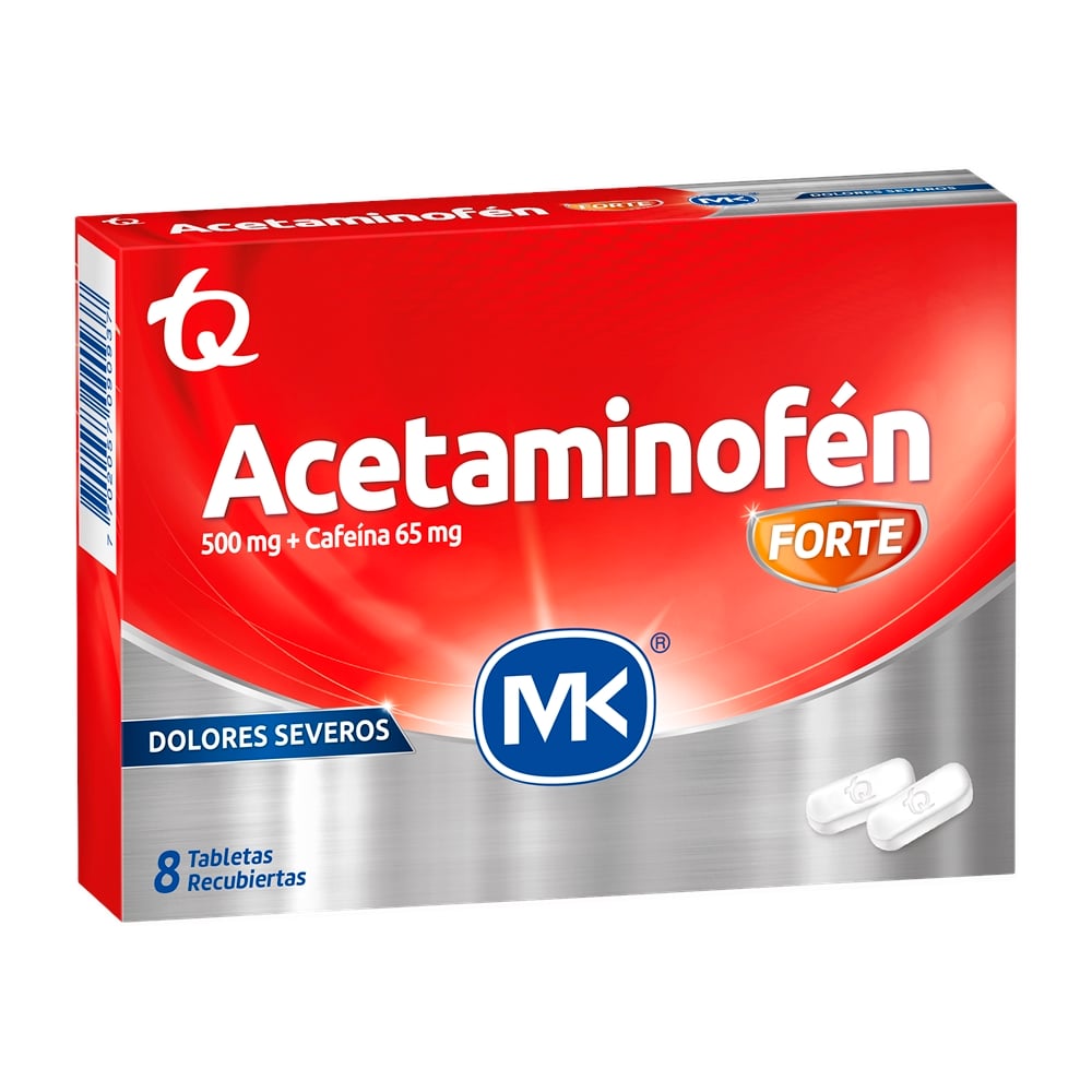 Acetaminofén Forte MK (500+65) mg - 8 Tabletas | Cruz Verde