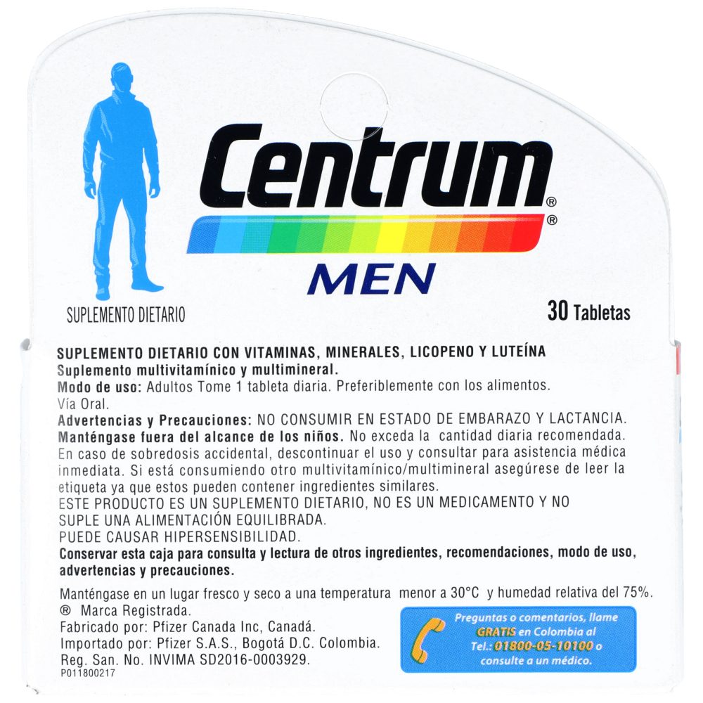 Centrum Men Múltiples Componentes Tabletas Frasco X 30 Tabletas | Los ...