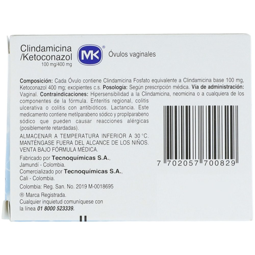 Clindamicina+Ketoconazol 100Mg/400Mg Ovulos Caja X 7 Ovulos | Los ...