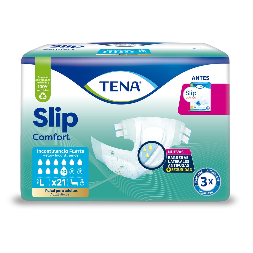 Tena Slip Confort 10 Gotas Paquete 21 Talla L | Cruz Verde