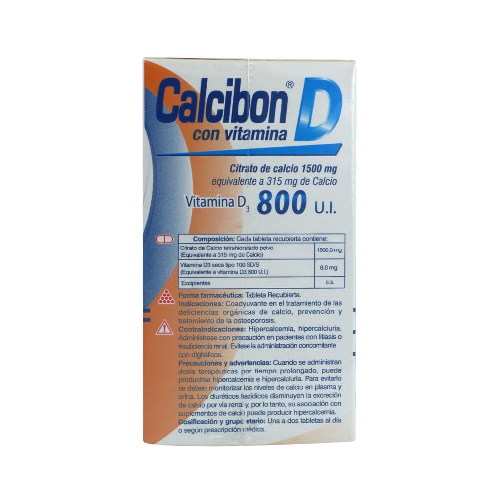 Calcibon D Frasco X 60 1500(315Ca)Mg+800Ui Tableta Recubierta Gtis ...