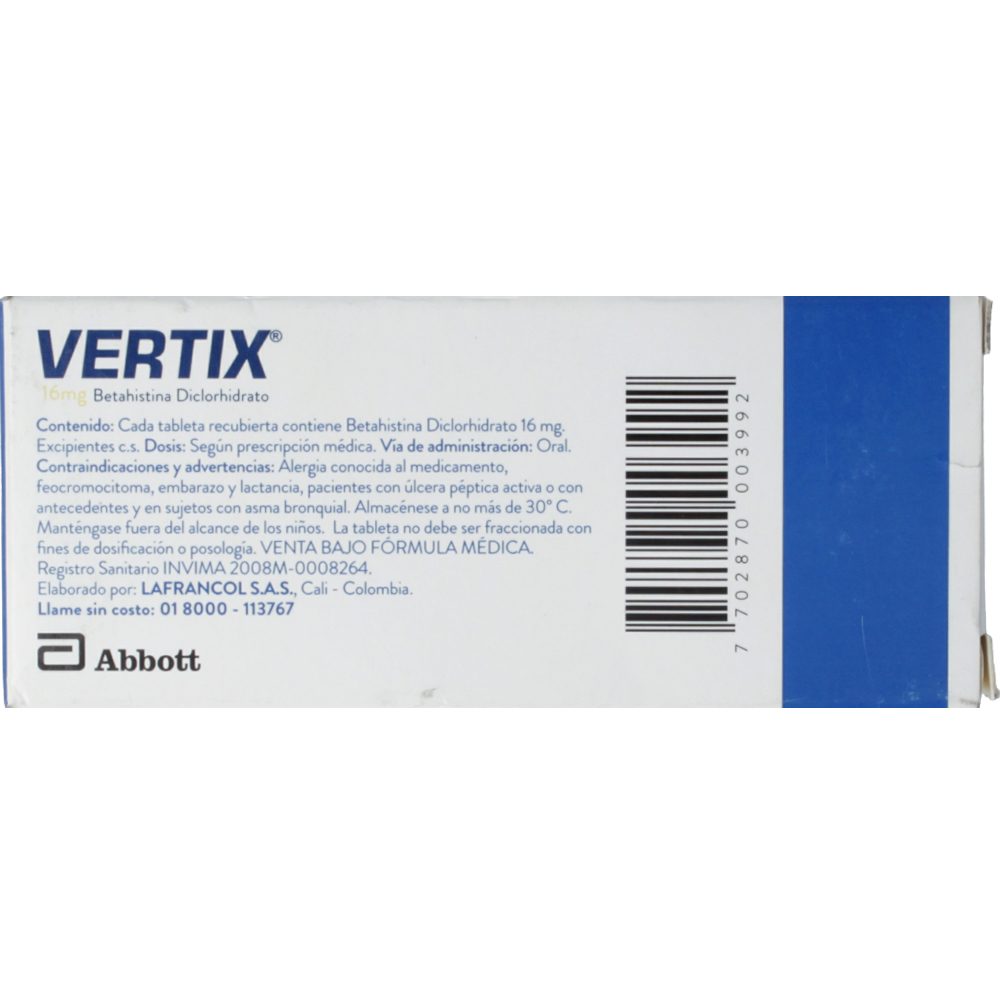 Vertix 16Mg Caja X 20 Tabletas | Los expertos en ahorro Cruz Verde Colombia