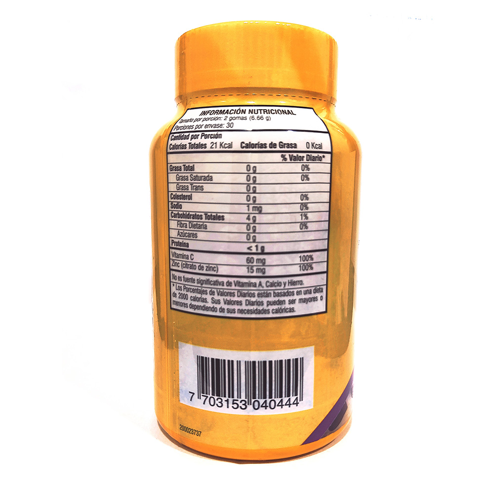 Gummy Fort Zink Zinc Vitamina C Sin Azucar Goma Masticable Sabor a ...