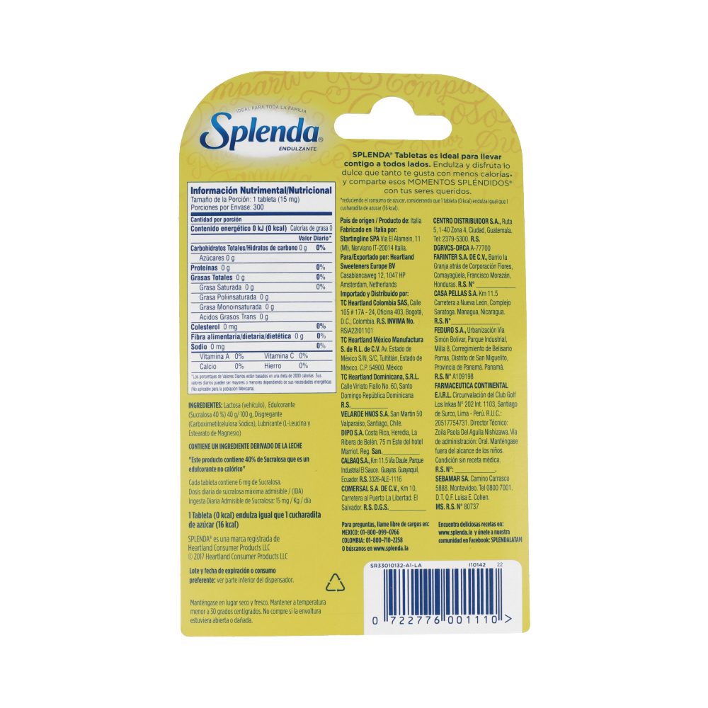 Endulzante Splenda Tableta Sobre X 300 | Los expertos en ahorro Cruz ...