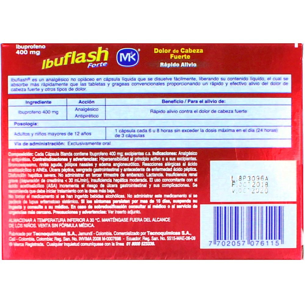 Ibuflash Forte 400Mg Caja X 8 Cápsulas Blandas | Los expertos en ahorro ...
