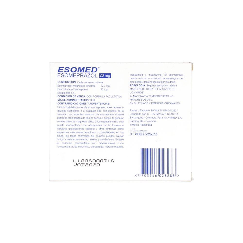 Esomed Cápsulas 20Mg Caja X 28 | Los expertos en ahorro Cruz Verde Colombia