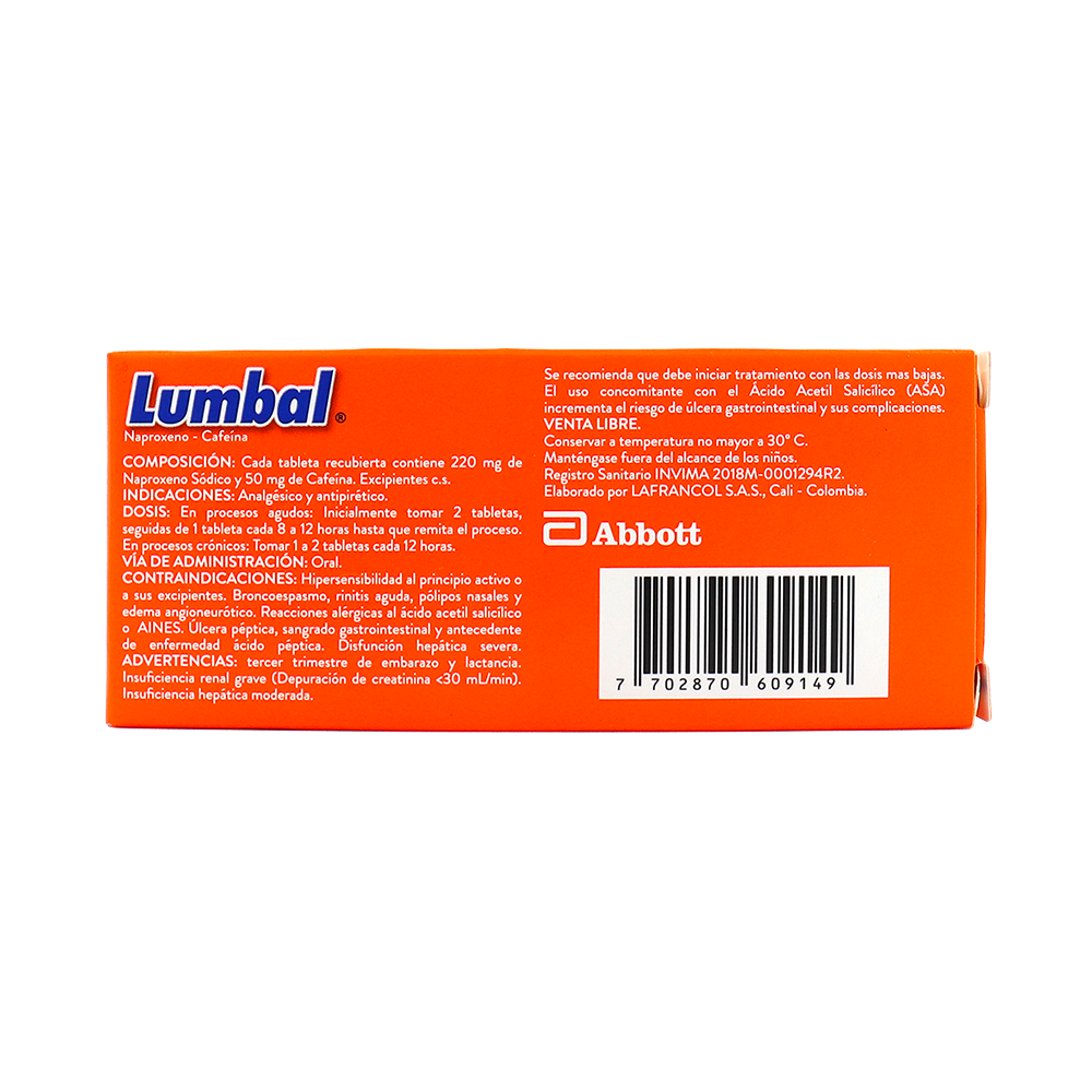 Lumbal (50+220)Mg Tableta Reccubierta Caja X 8 | Los expertos en ahorro ...