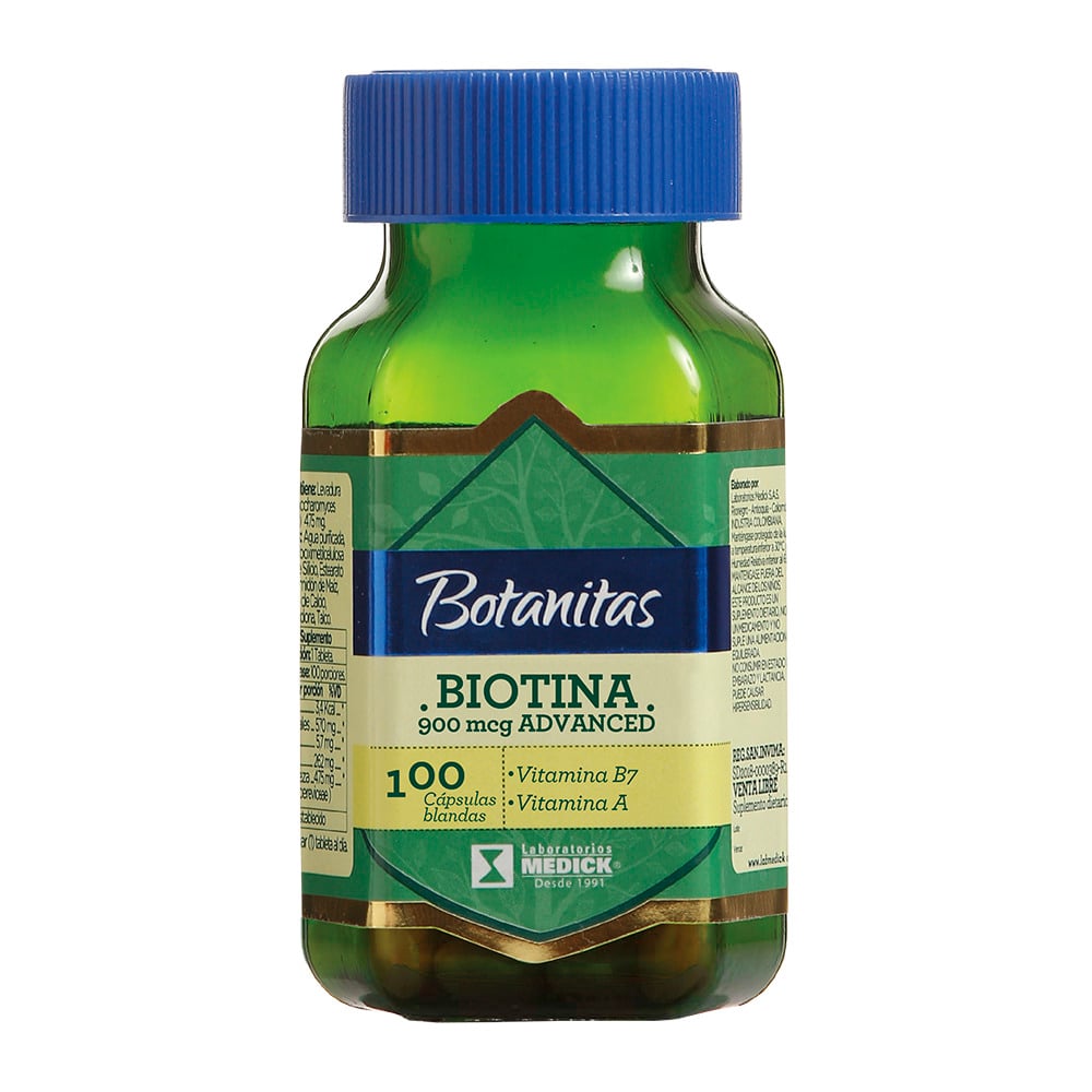 Biotina Advanced Botanitas Vitamina B7, A 900Mcg Capsula Blanda Frasco ...