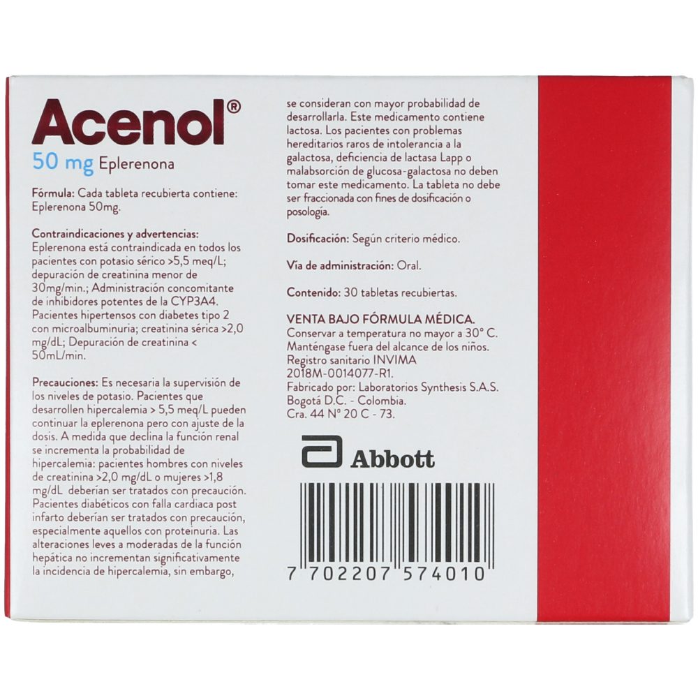 Acenol 50Mg Caja X 30 Tabletas Recubierta | Los expertos en ahorro Cruz ...