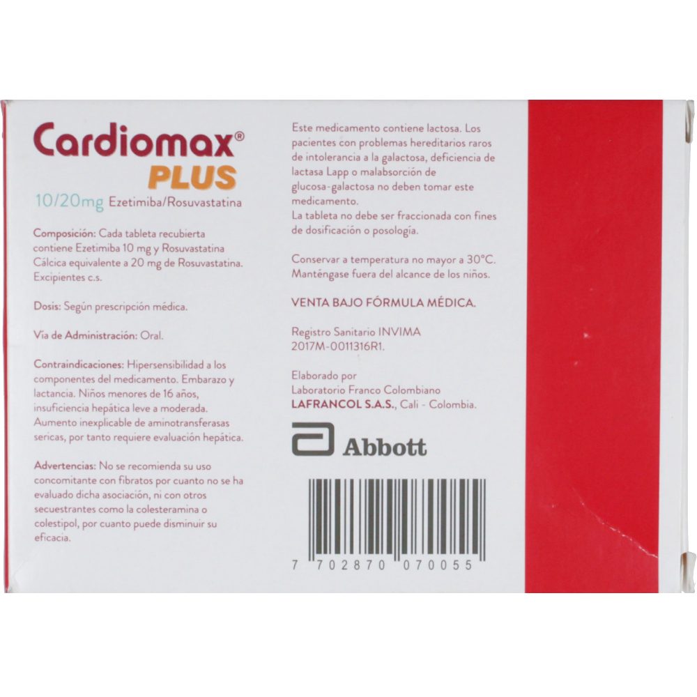 Cardiomax Plus Tabletas Recubiertas (10+20)Mg Caja X 14 | Los expertos ...