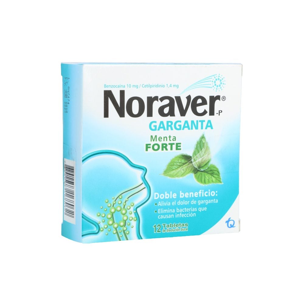 Noraver-P Garganta Tabletas Masticable Sabor Menta 10Mg + 1,4Mg Caja X ...