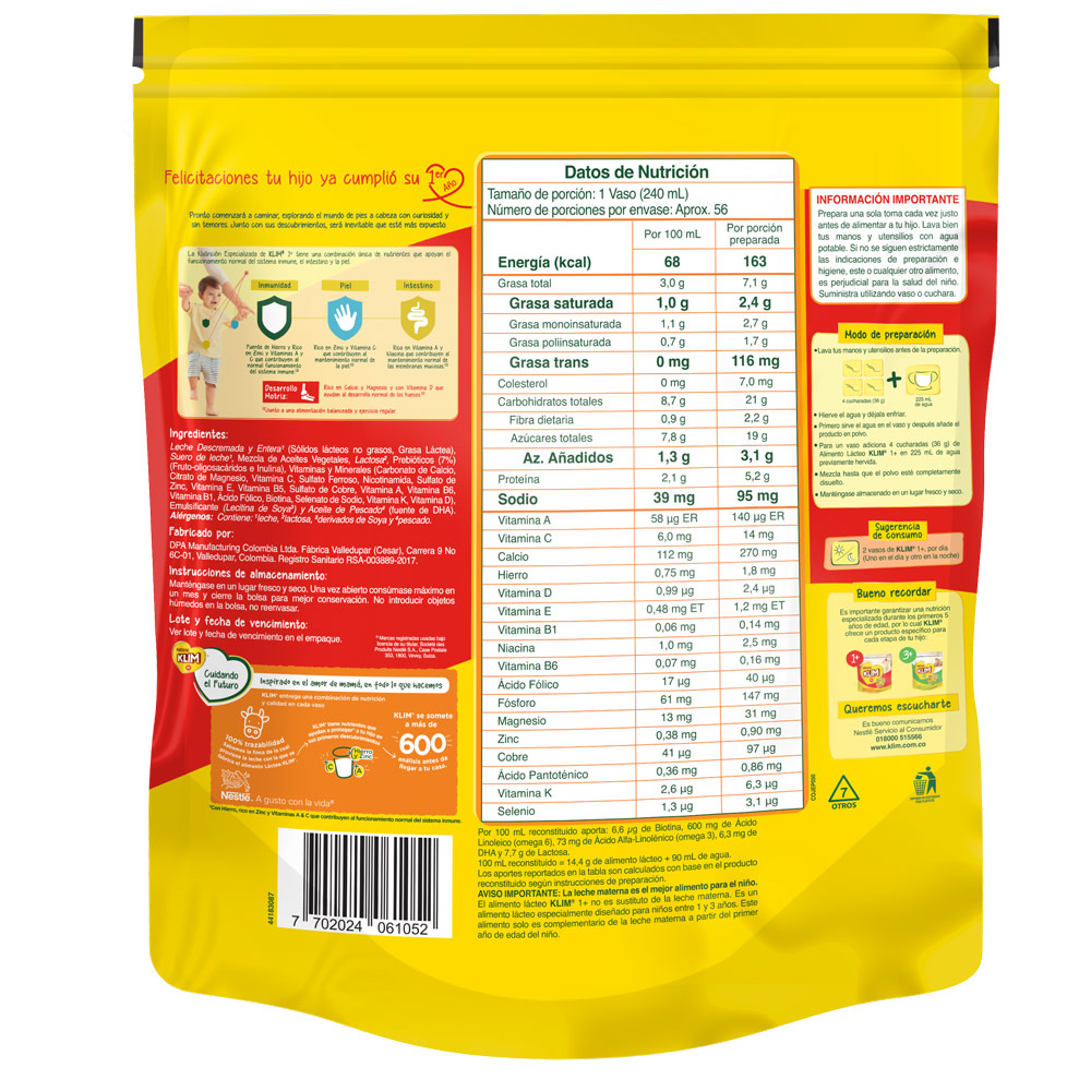 Klim 1+ X 1 Bolsa X 2000Gr | Los expertos en ahorro Cruz Verde Colombia