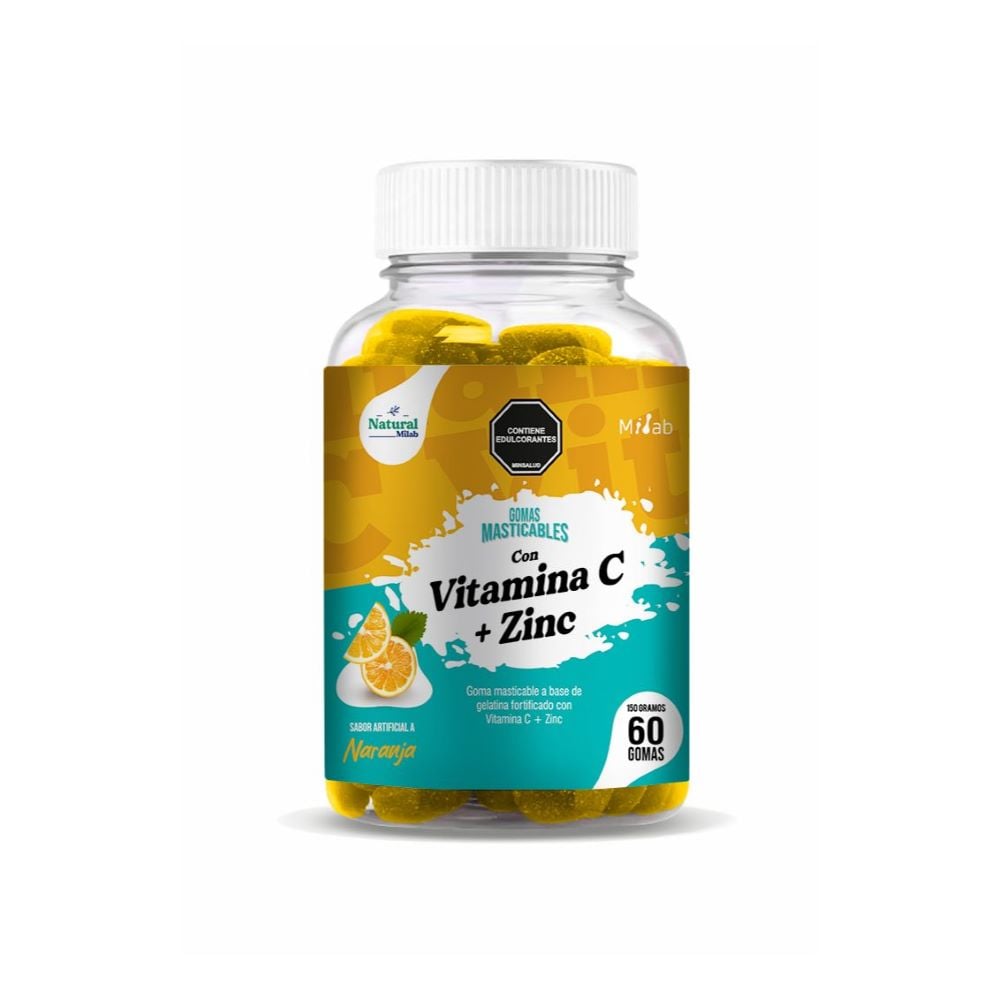 Gomas Masticables Natural Milab Vitamina C+Zinc Frasco X 60 (150Gr) Naranja | Cruz Verde