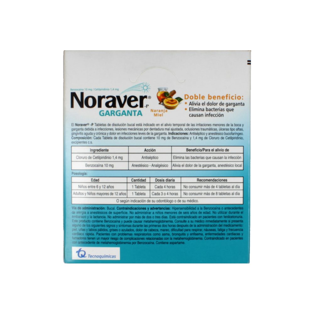 Noraver-P Garganta Pastillas Masticables Sabor Naranja Miel Sobres X 6 ...