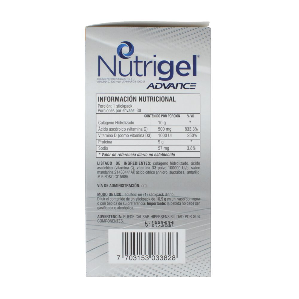 Nutrigel Advance Sobres a Sabor Mandarina 10Gr+500Mg+1000Ui Polvo Caja ...