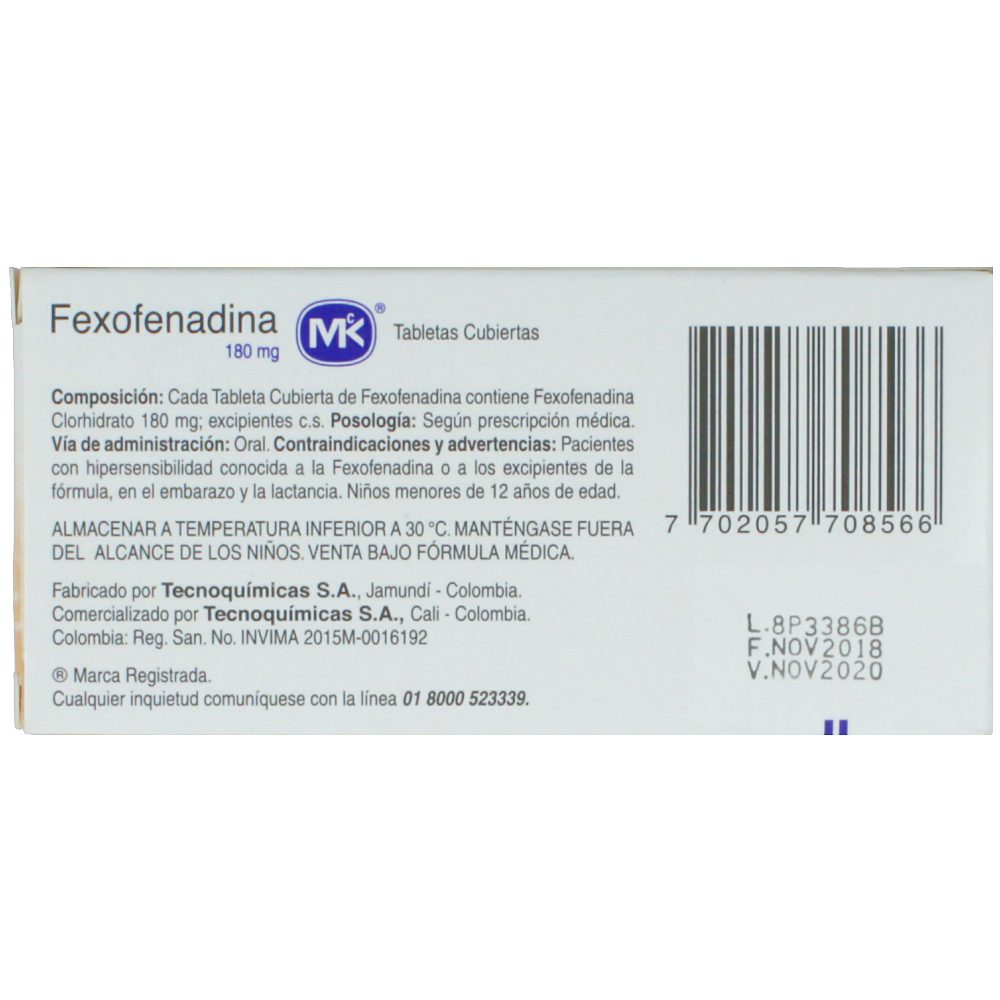 Fexofenadina Mk 180Mg Caja X 10 Tabletas Recubiertas | Los expertos en ...