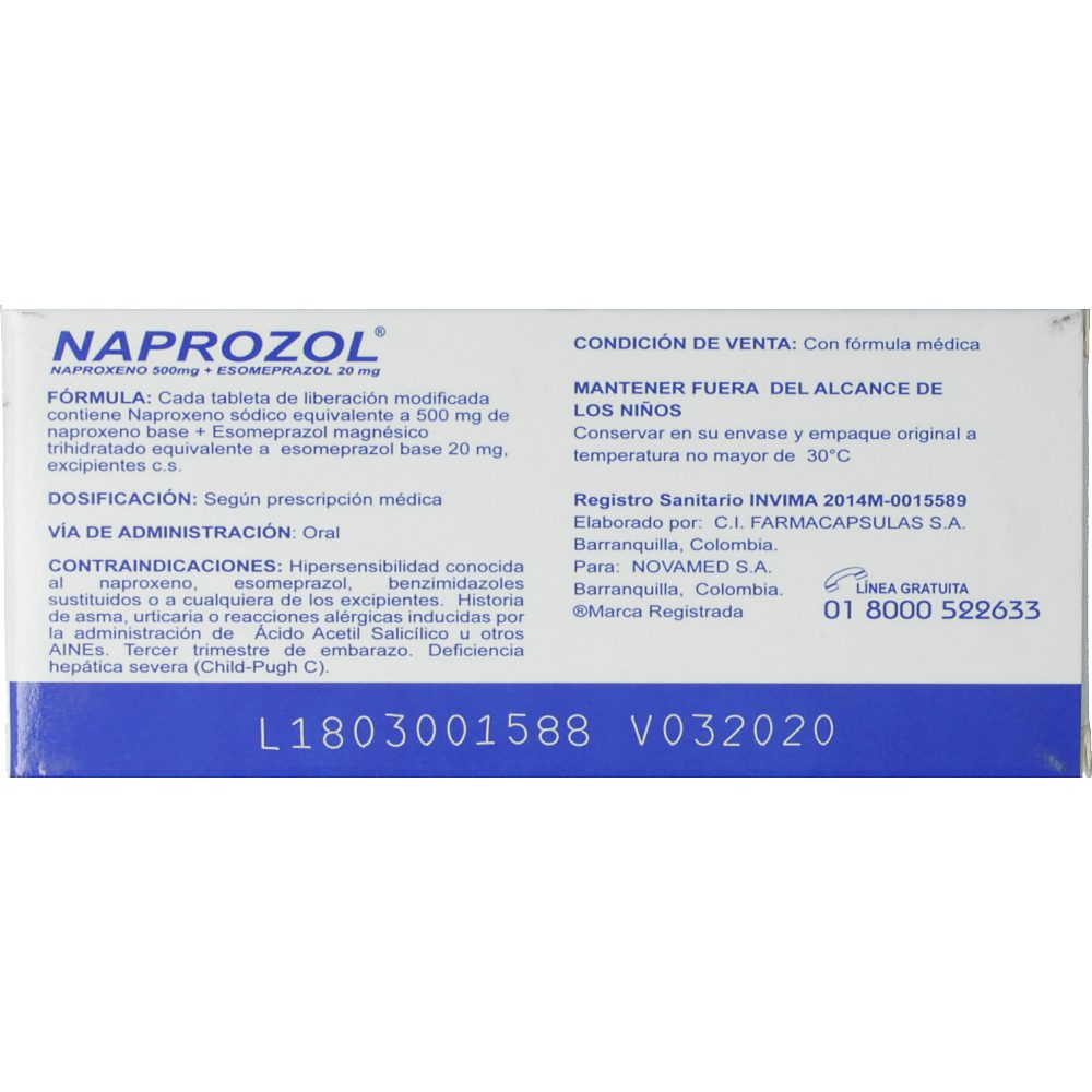Naprozol Tabletas Liberación Modificada (500+20)Mg Caja X 20 | Los ...